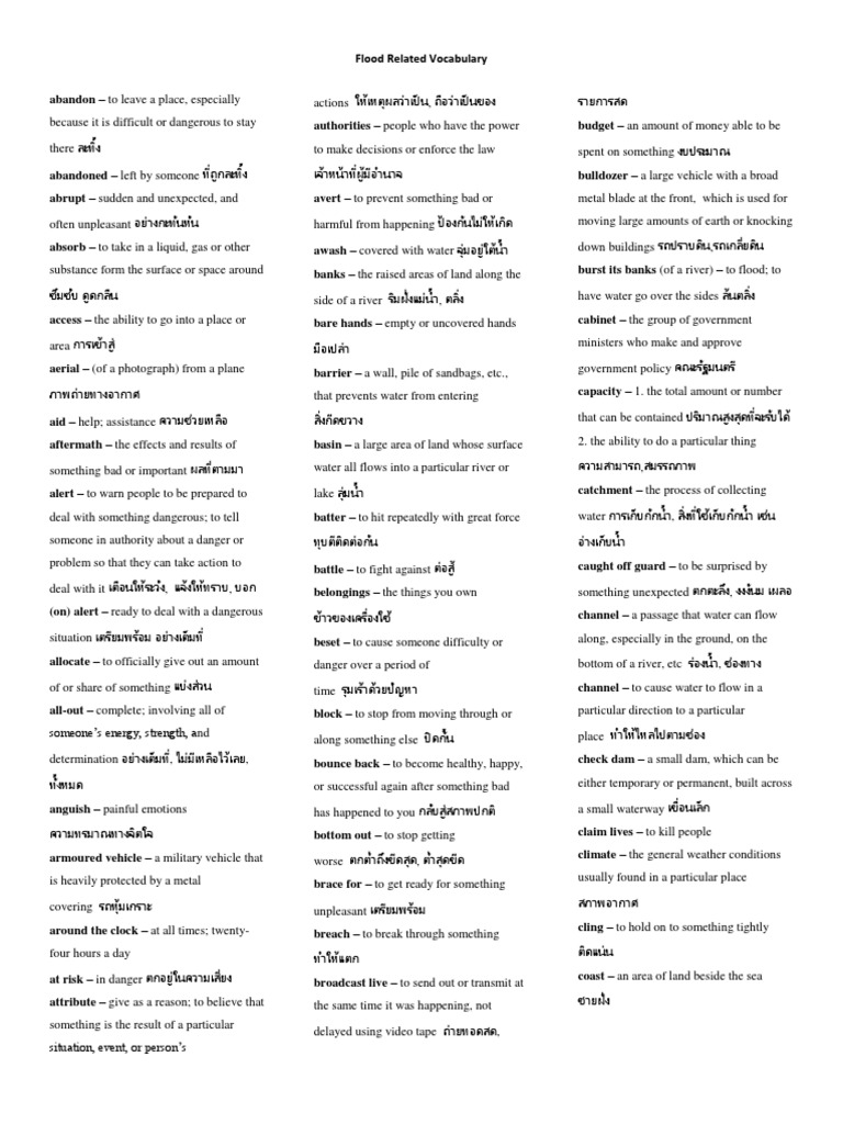 Vocab For Flood | PDF