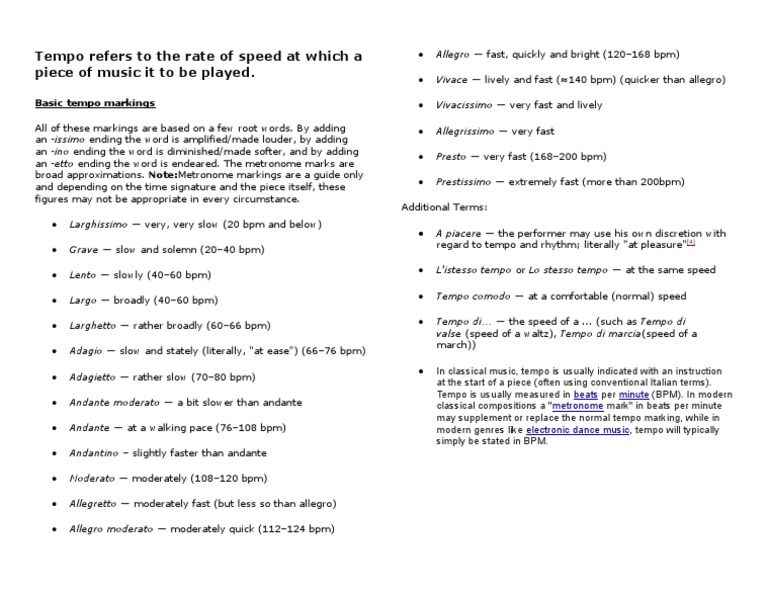 Tempo Refers To The Rate of Speed at Which A Piece of Music It To Be ...