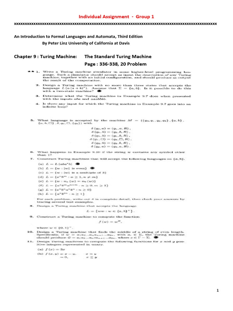 Chapter 9: Turing Machine: The Standard Turing Machine Page: 336-338 ...