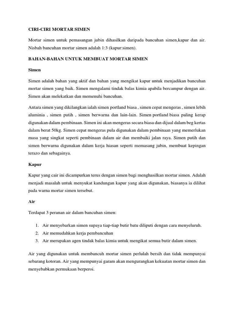 Bancuhan Mortar Simen | PDF
