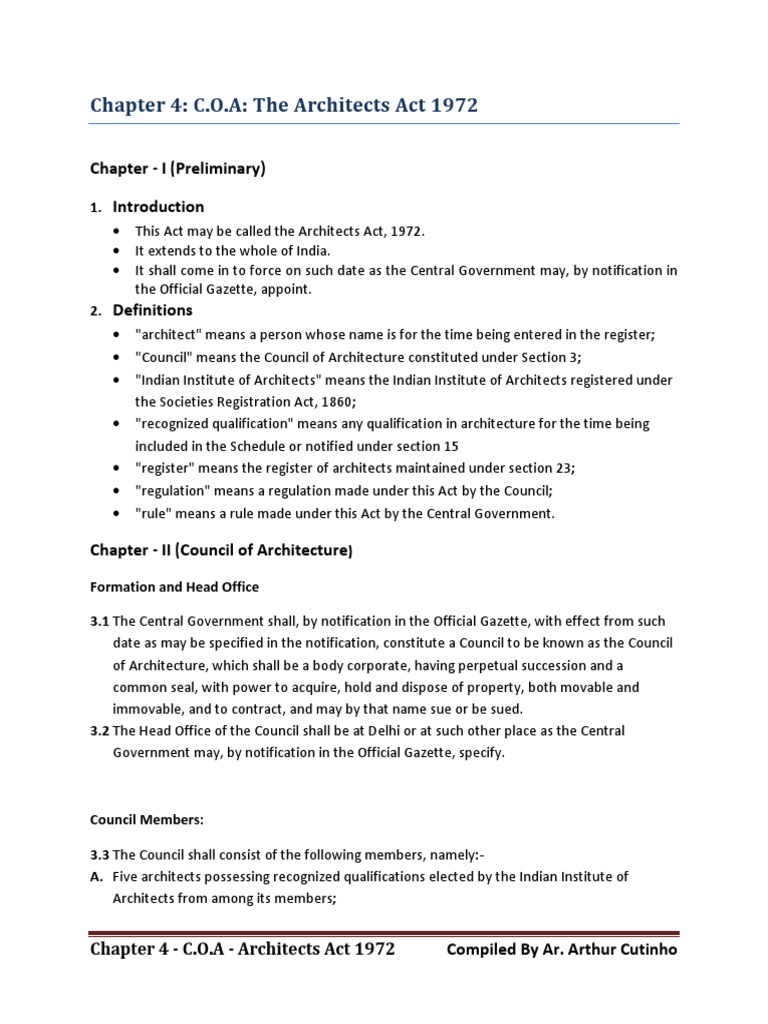 Chapter 4 - C.O.a - Architects Act 1972 | PDF | Government Of India ...