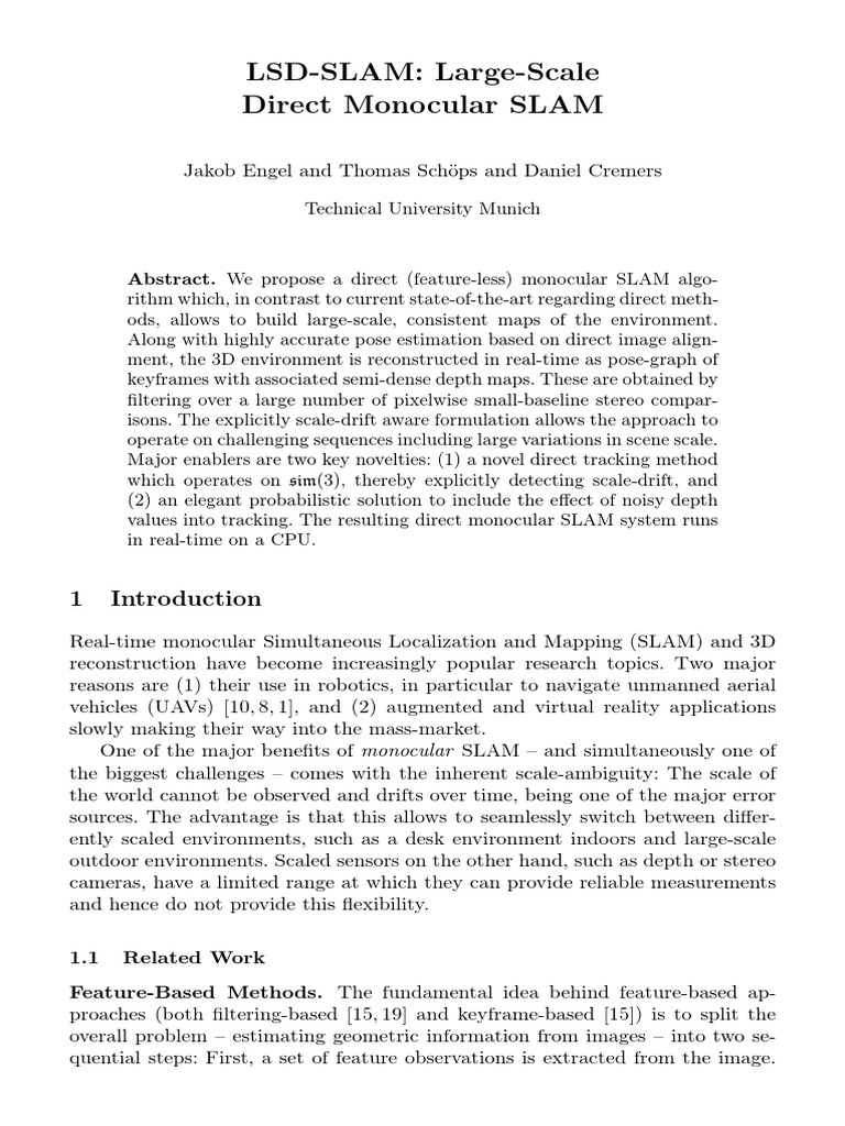 LSD-SLAM: Large-Scale Direct Monocular SLAM | PDF | Errors And ...