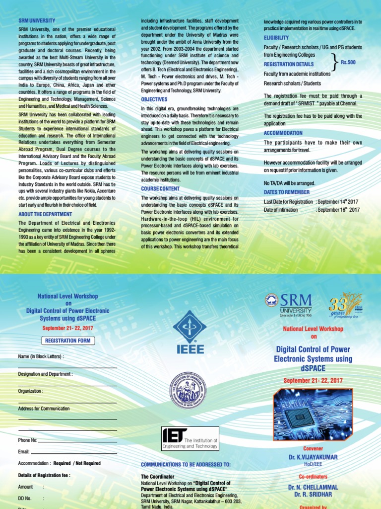 Eee SRM Brochure Dspace Workshop | PDF | Engineering | Electrical Engineering