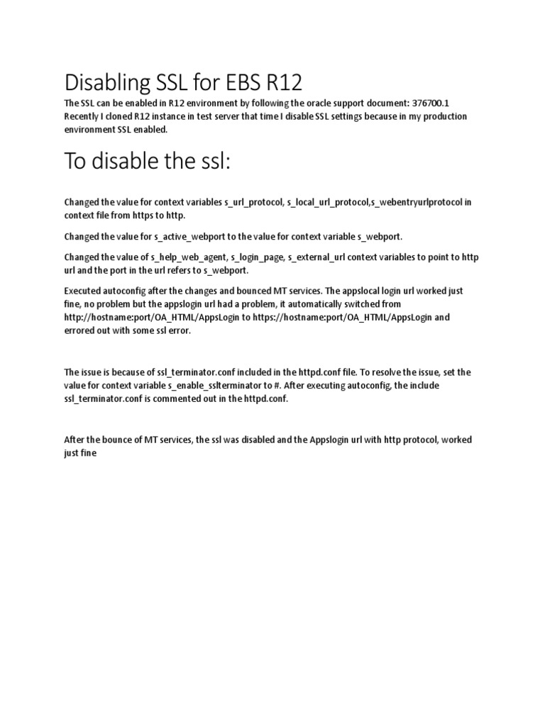 Disabling SSL For EBS R12 | PDF