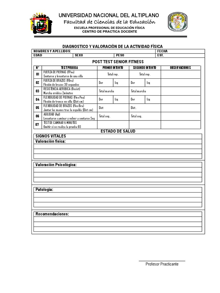 Ficha de Evaluación Test Senior Fitness | PDF | Osteoporosis ...