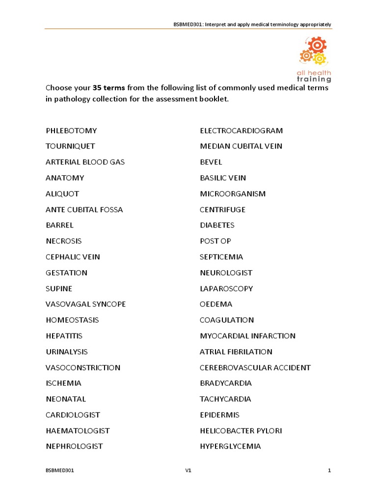 Pathology Medical Terms For Assessments | PDF