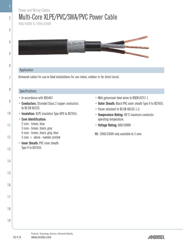 Multi-Core XLPE/PVC/SWA/PVC Power Cable: Power and Wiring Cables | PDF ...