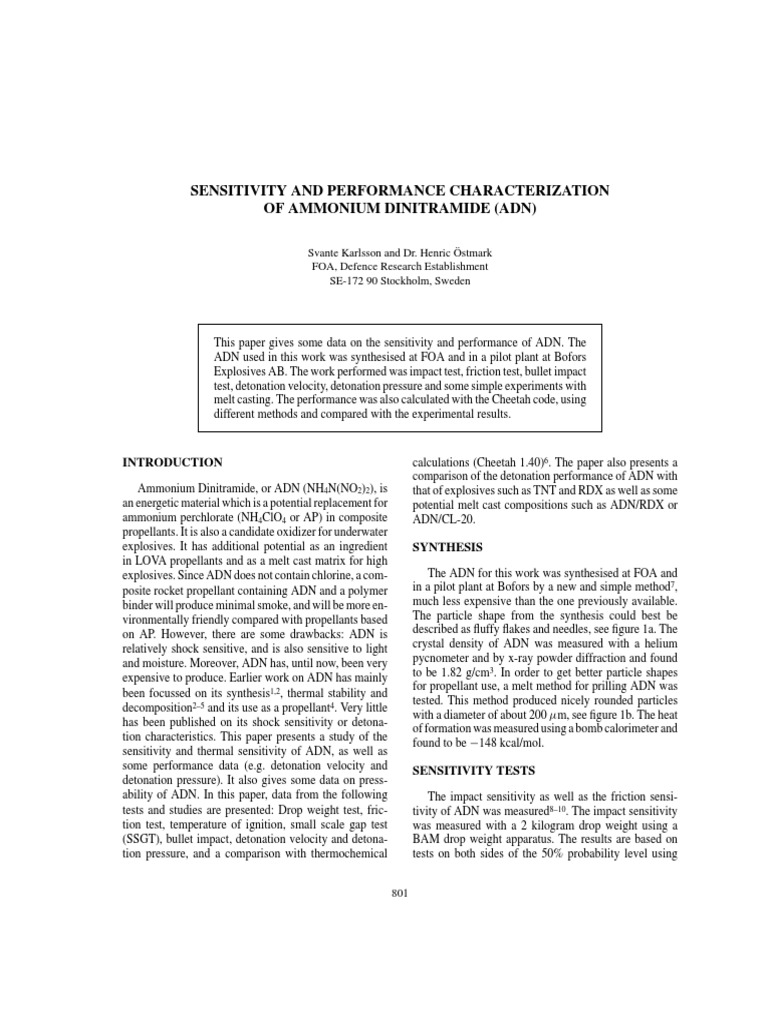 Characterization of Ammonium Dinitramide (ADN | PDF | Explosive ...