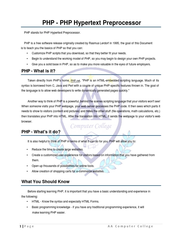 Introduction to PHP Programming | PDF | Php | Control Flow