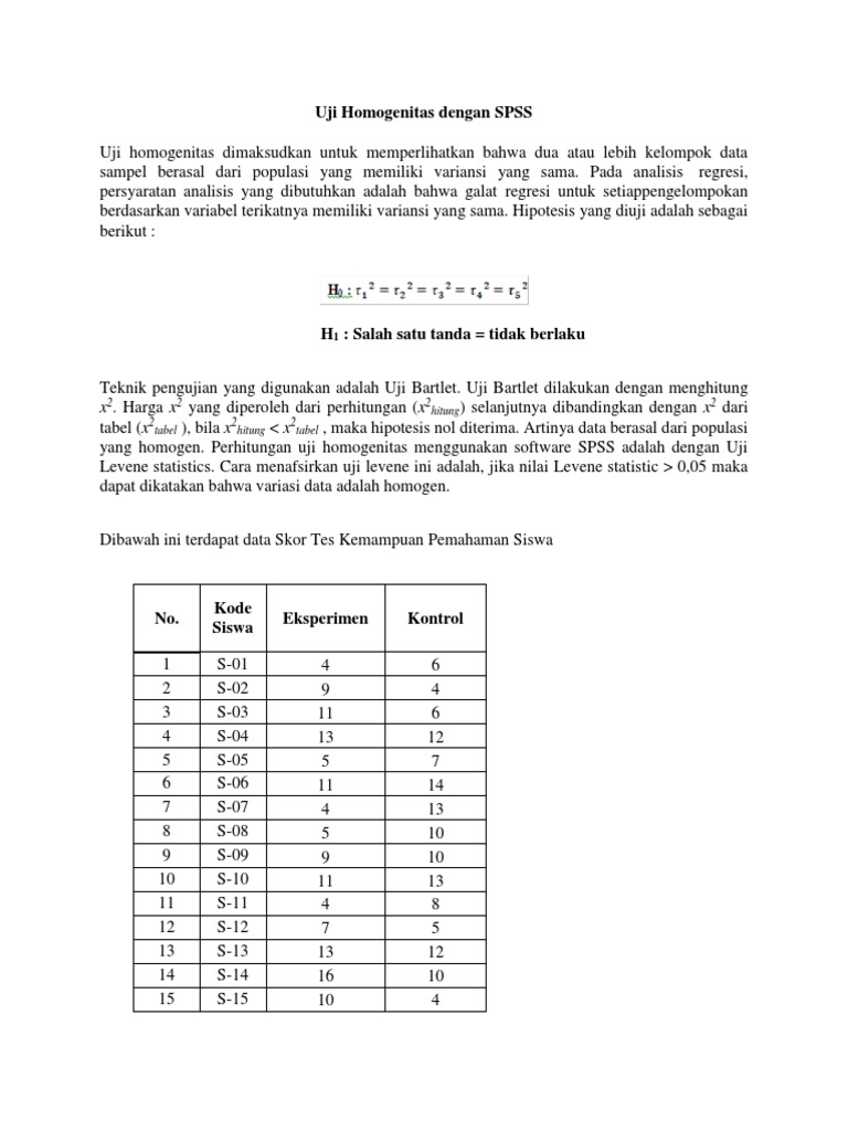 Uji Homogenitas Dengan SPSS | PDF