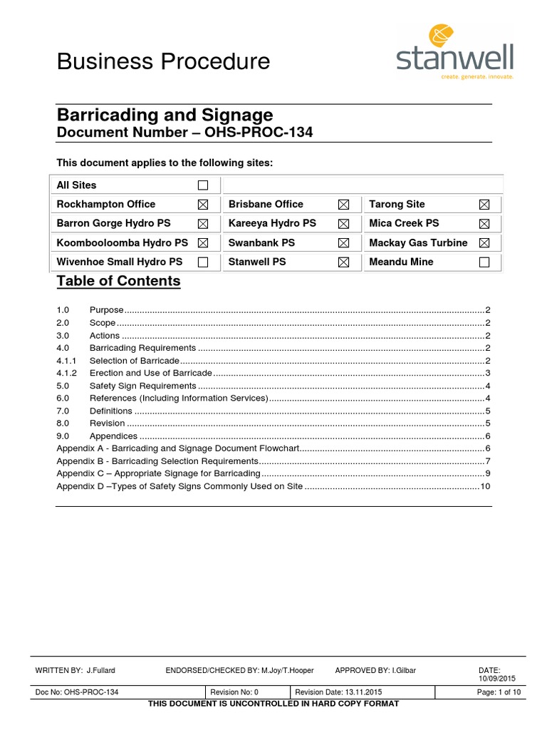 Barricading and Signage Procedure | PDF | Hazards | Safety