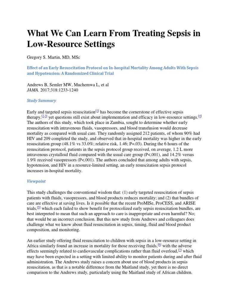 What We Can Learn From Treating Sepsis in Low | PDF | Sepsis ...