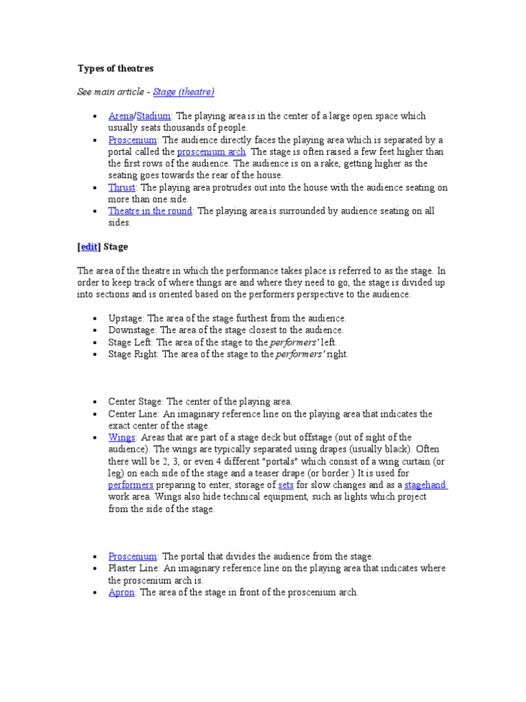 A Comprehensive Guide to Theatre Spaces and Stage Terminology | PDF ...