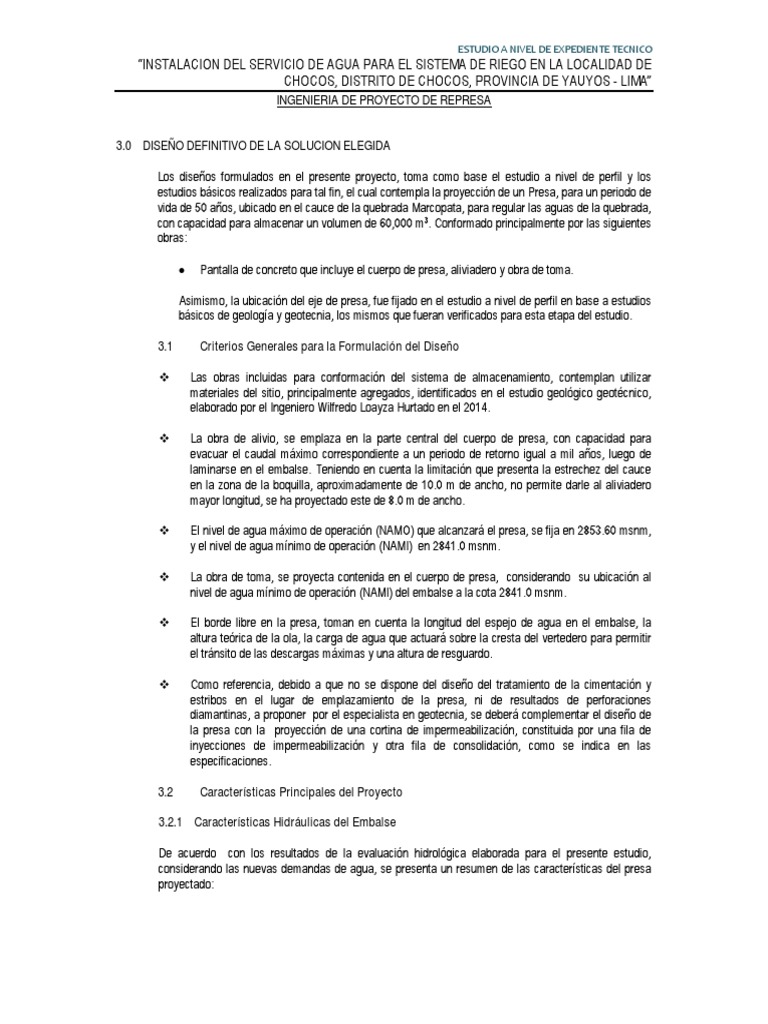 Ingenieria de Proyecto Represa | PDF | Represa | Reservorio