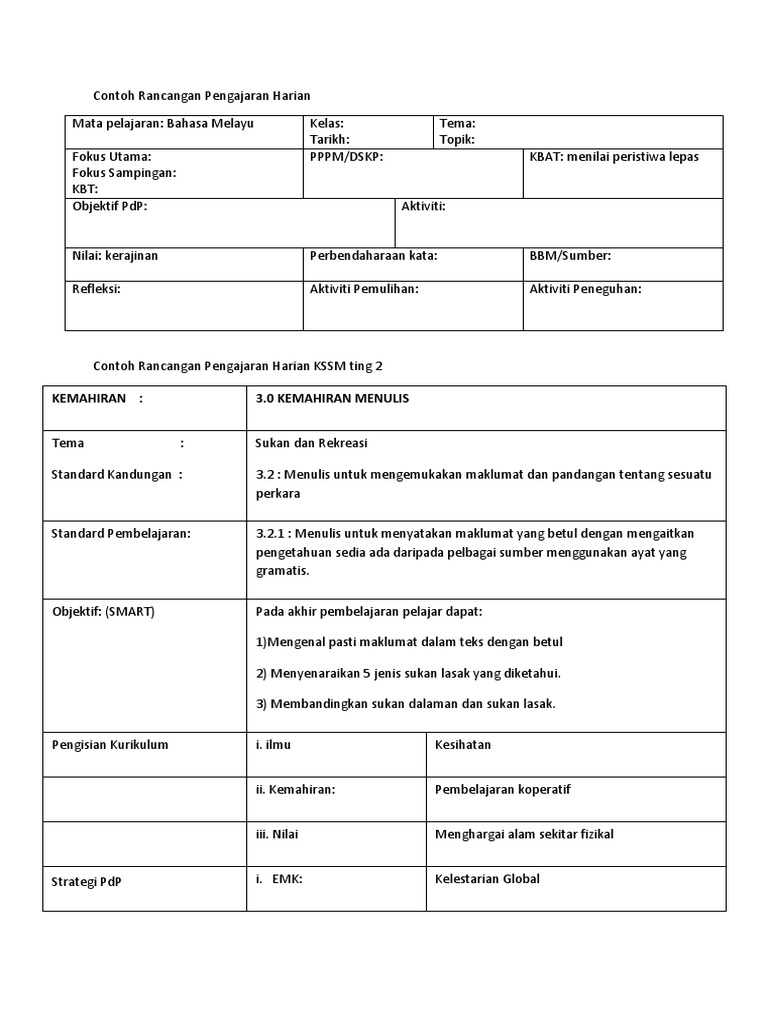 Contoh Rancangan Pengajaran Harian 2018 | PDF