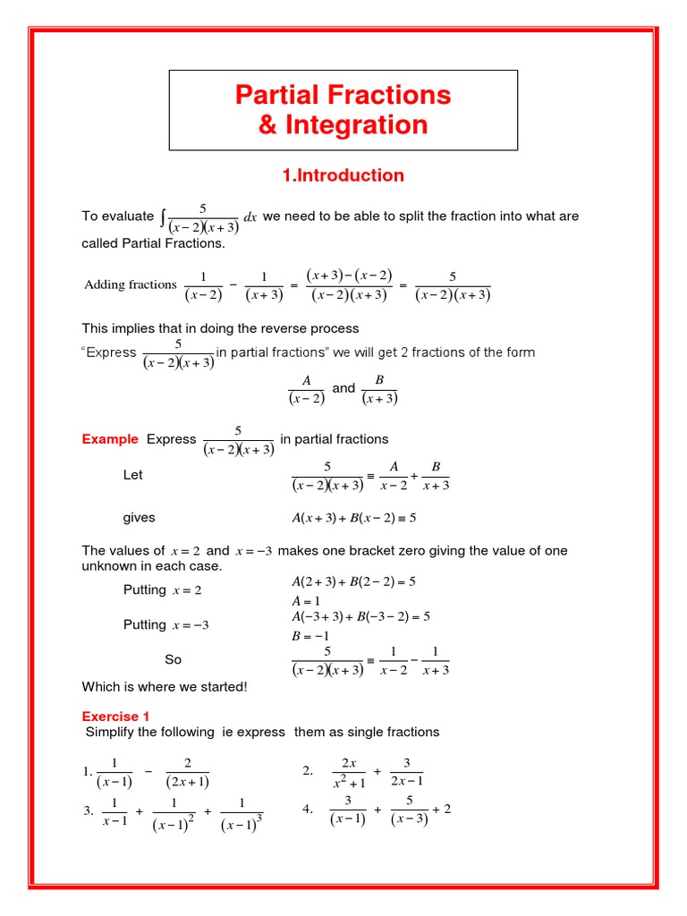Partial Fractions & Integration Techniques | PDF | Fraction (Mathematics) | Mathematical Concepts