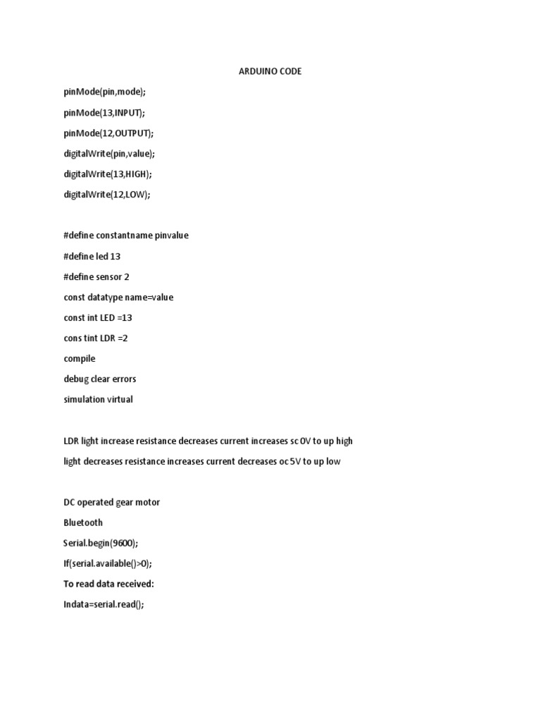 Arduino Code for Sensor and Motor Control | PDF