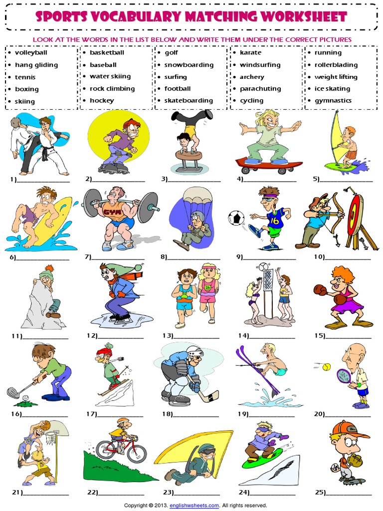 Sports Vocabulary Matching Exercise Worksheet PDF | PDF | Individual ...
