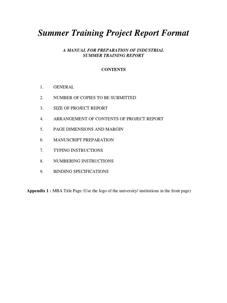 Summer Training Project Report Format | PDF | Master Of Business ...