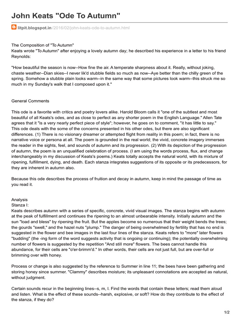 John Keats Ode To Autumn | PDF | Poetry