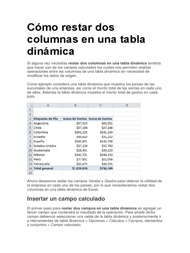 Como Restar Dos Columnas de Una Tabla Dinamica | PDF | Tabla (base de ...