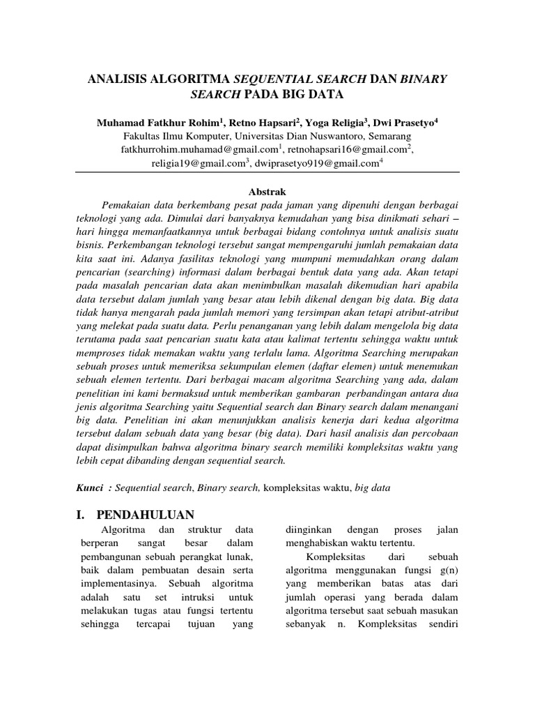 Analisis Algoritma Sequential Search Dan Binary Search Pada Big Data | PDF