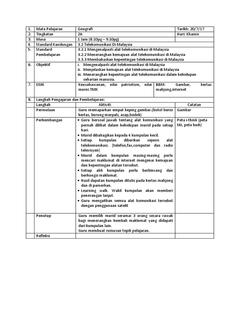 Contoh RPH Geografi | PDF