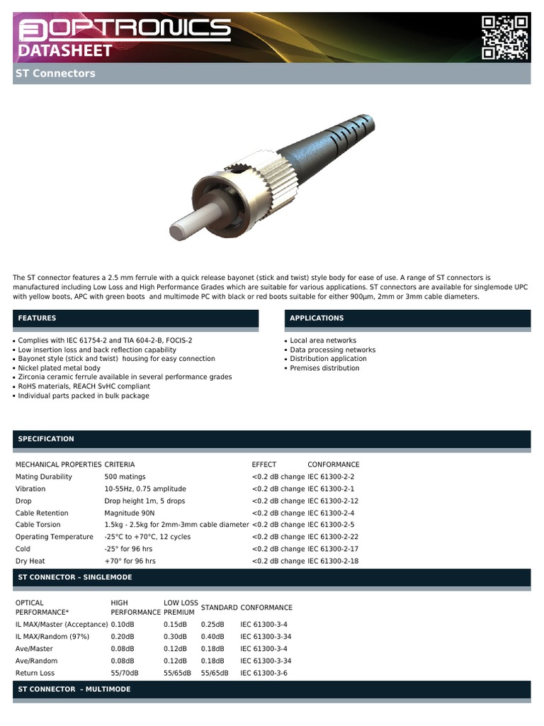 ST Connectors: Features Applications | PDF | Decibel | Electrical ...