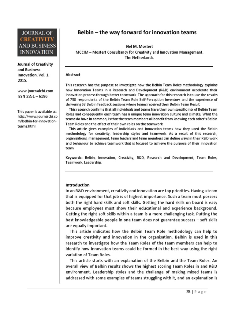 Belbin - The Way Forward For Innovation Teams | PDF | Leadership ...
