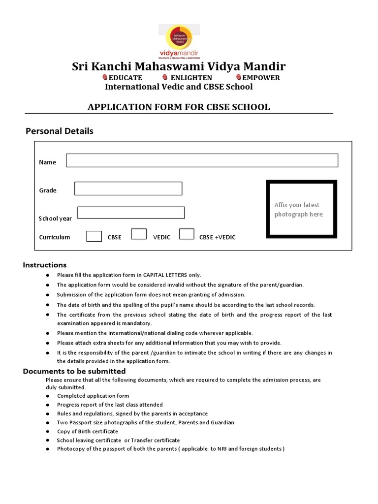 Application Form Cbse Students PDF | PDF | Schools