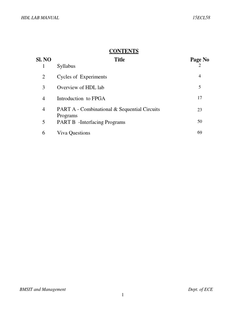 HDL Lab Manual Final 2017 | PDF | Hardware Description Language | Vhdl