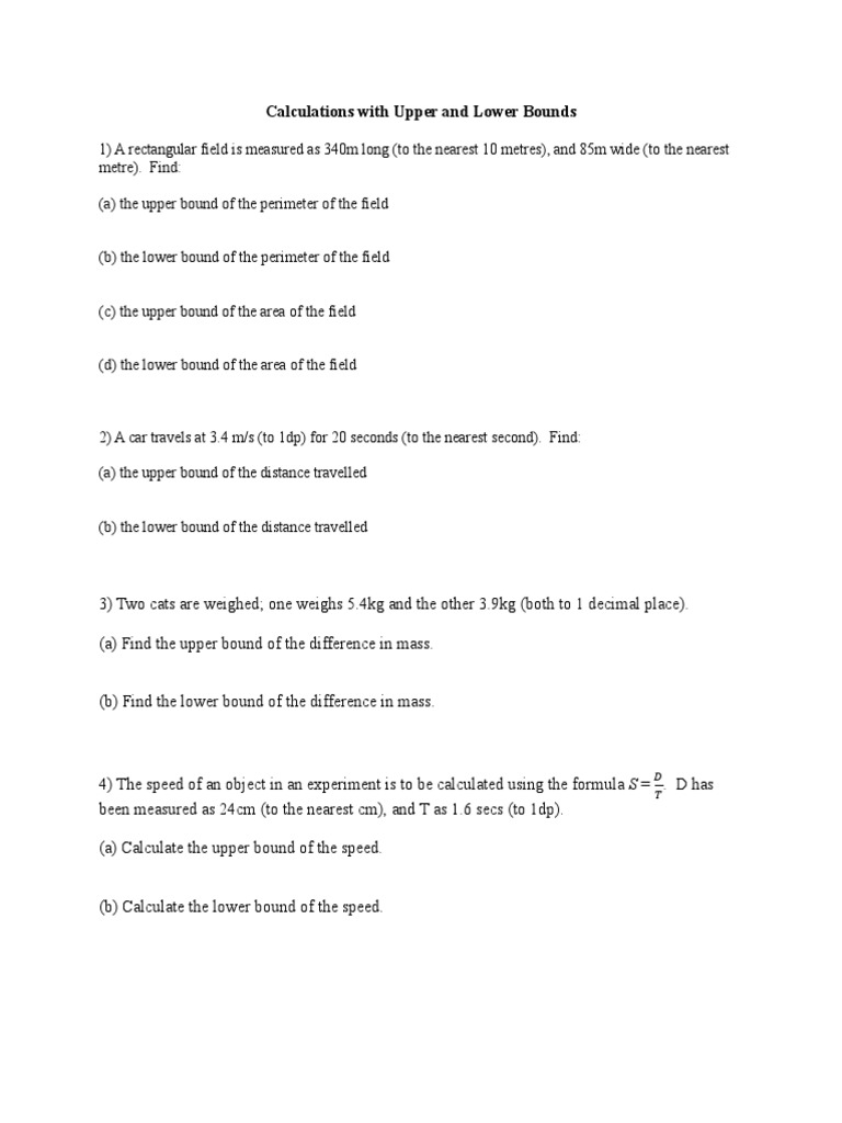 Calculations With Upper and Lower Bounds | PDF | Area | Metre Calculations With Upper and Lower Bounds | PDF | Area | Metre