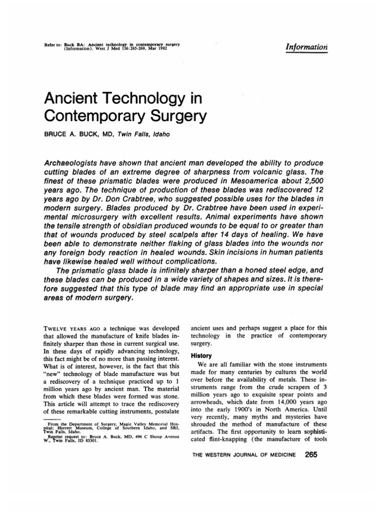 Obsidian Blades in Contemporary Surgery | Knife | Surgery