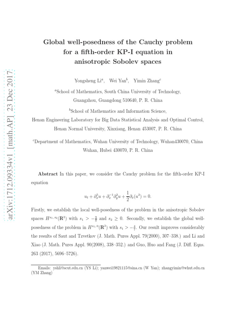 Global Well-Posedness of The Cauchy Problem For A Fifth-Order KP-I Equation in Anisotropic ...
