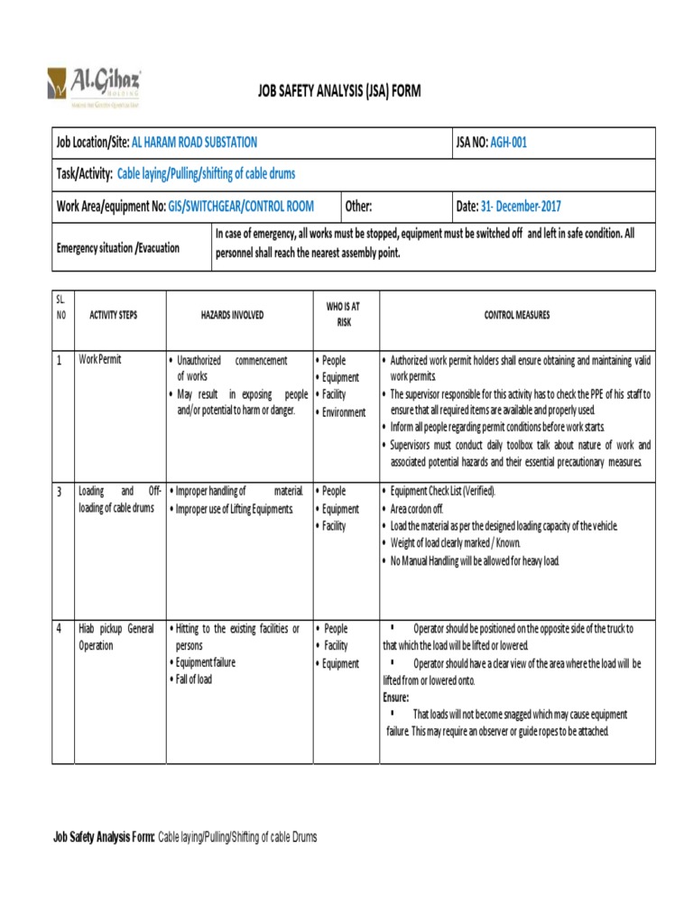Job Safety Analysis (Jsa) Form | PDF | Scaffolding | Safety