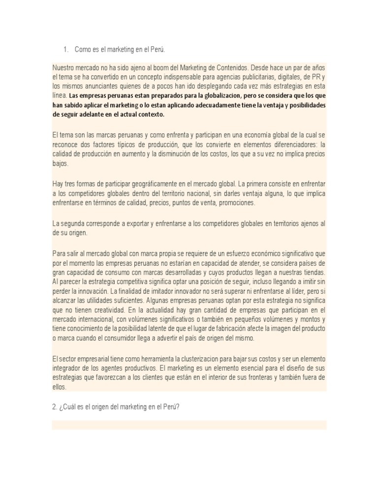 Como Es El Marketing en El Perú | PDF | Marca | Marketing