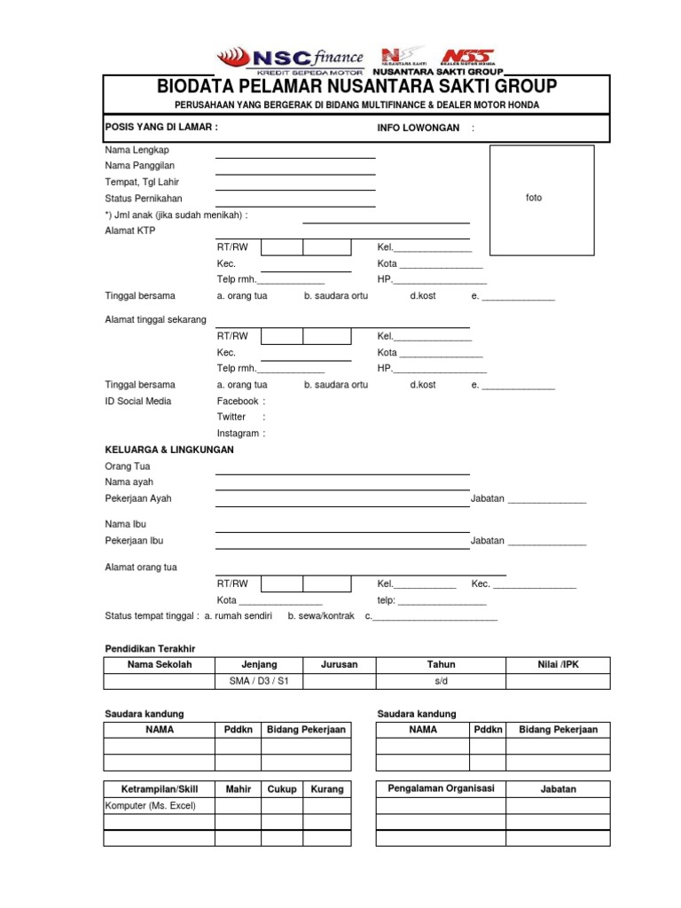 Form Pelamar | PDF