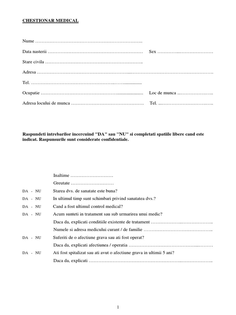 Chestionar Medical PDF | PDF
