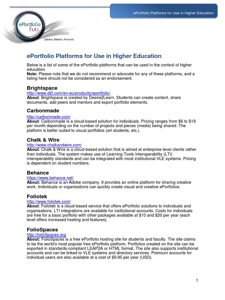 ePortfolio Platforms in Higher Education | PDF | Word Press | Blog