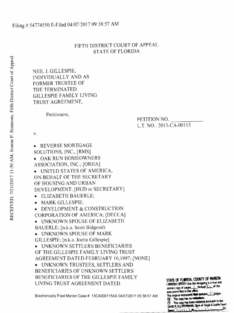 5thDCA Petition for Writ of Prohibition | Mandamus | Writ