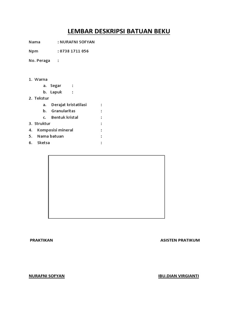 Lembar Deskripsi Batuan Beku | PDF