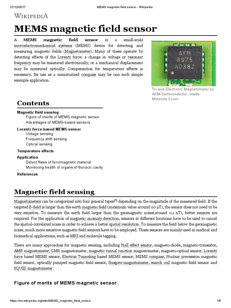MEMS Magnetic Field Sensor - Wikipedia | PDF | Electromagnetism | Force