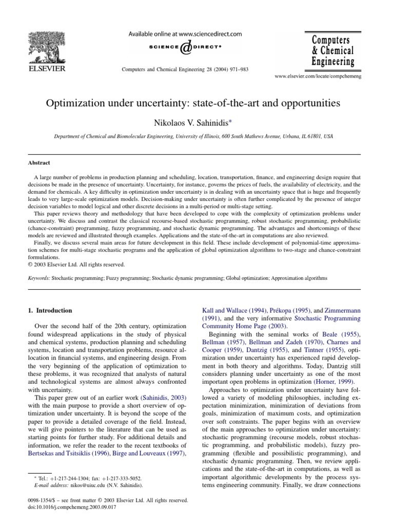 2003 - Cce - Sahinidis - Optimization Under Uncertainty State of The ...
