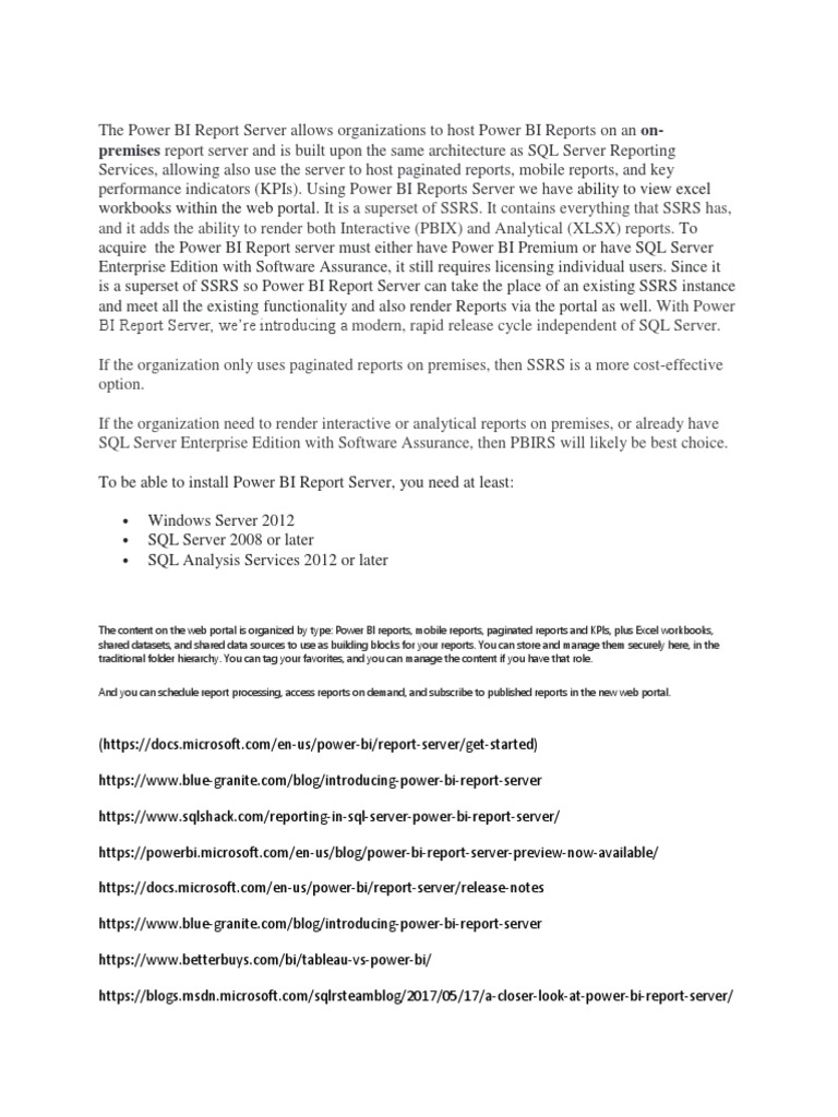Premises Report Server and Is Built Upon The Same Architecture As SQL ...