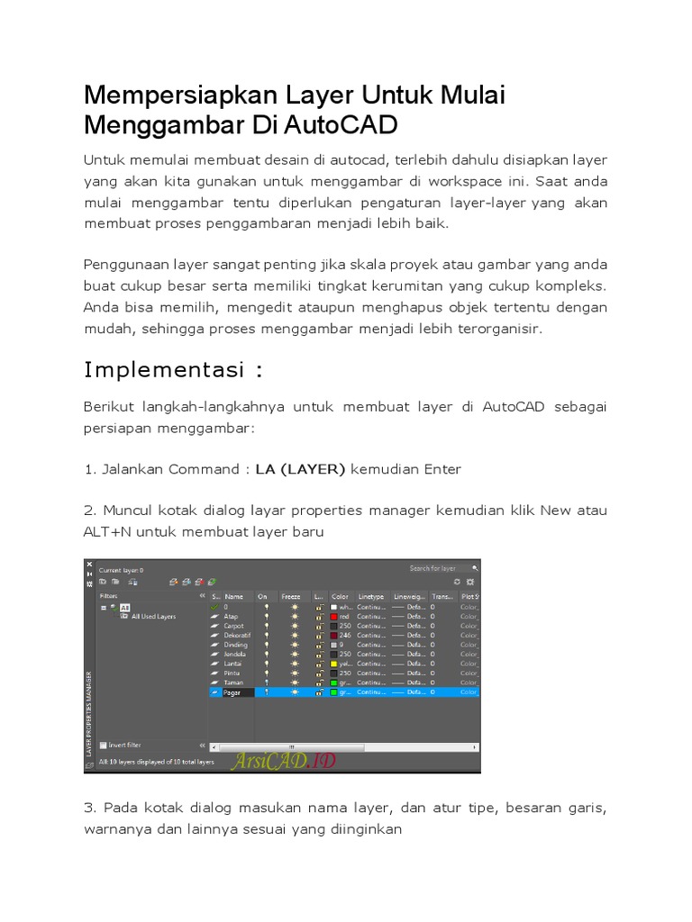 Mempersiapkan Layer Untuk Mulai Menggambar Di AutoCAD | PDF