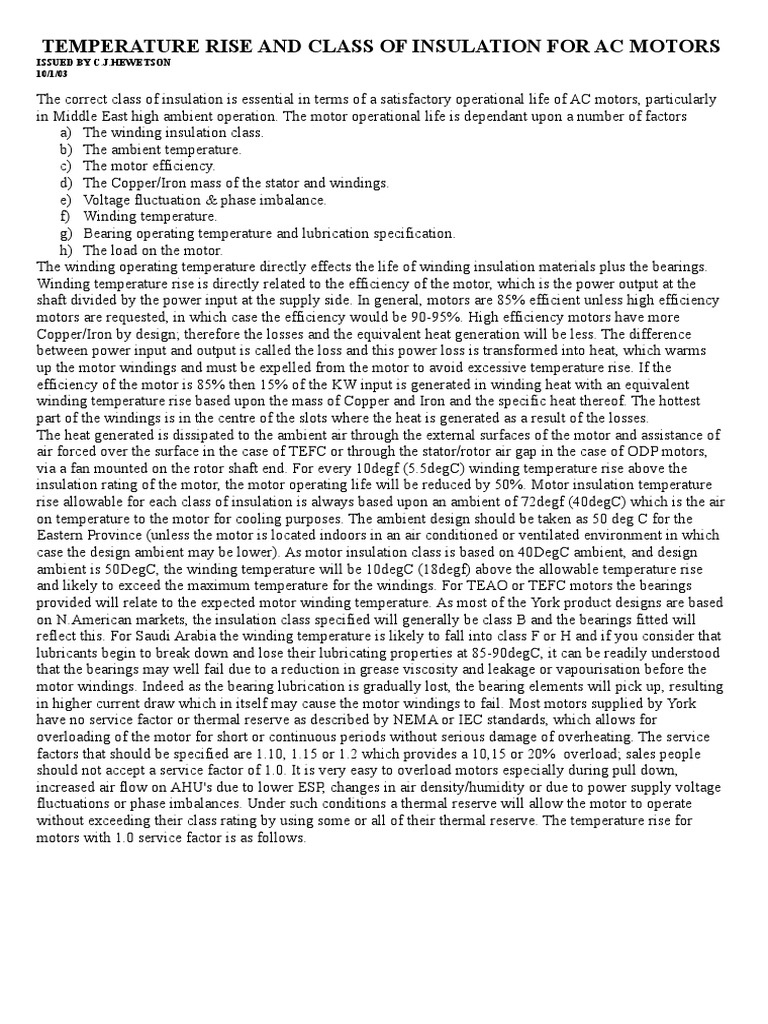 Motor Insulation Class for High Temps | PDF | Electric Motor | Engines