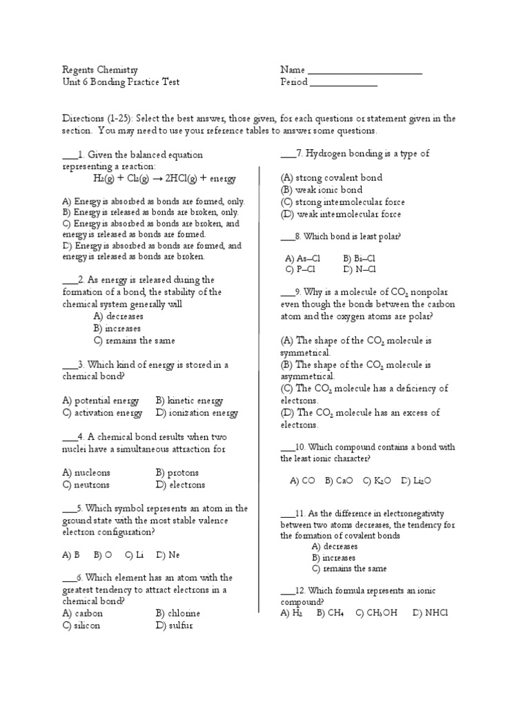 Bonding 1 Test PDF | PDF | Chemical Bond | Chemical Polarity