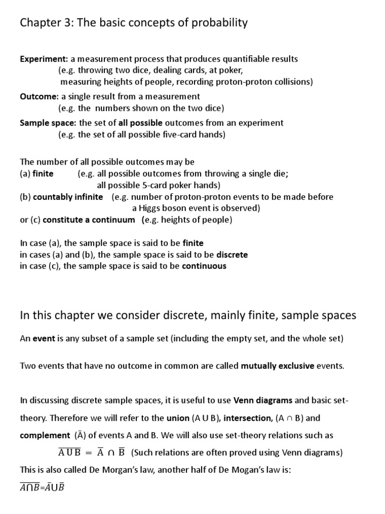 Chapter 3: The Basic Concepts of Probability: Experiment: A Measurement Process That Produces ...