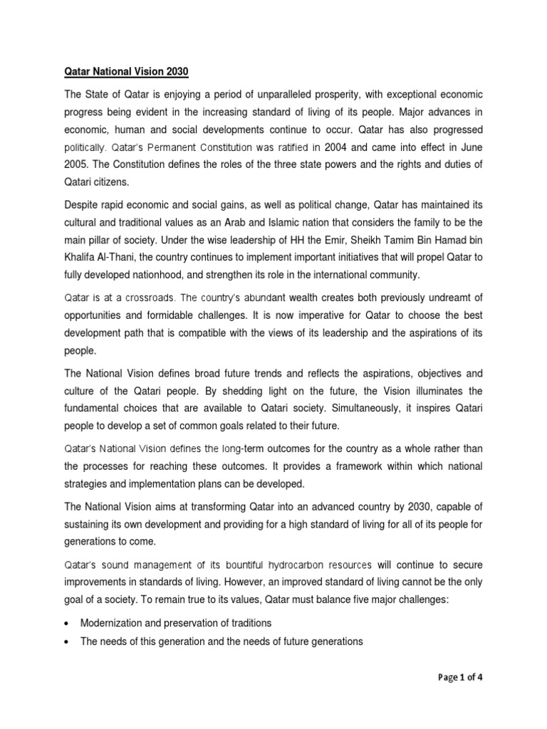 Qatar National Vision 2030 | PDF | Qatar | Sustainability