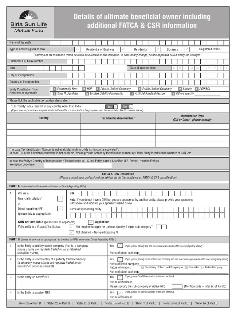 FATCA Non Individual Form | PDF | Securities (Finance) | Futures Contract